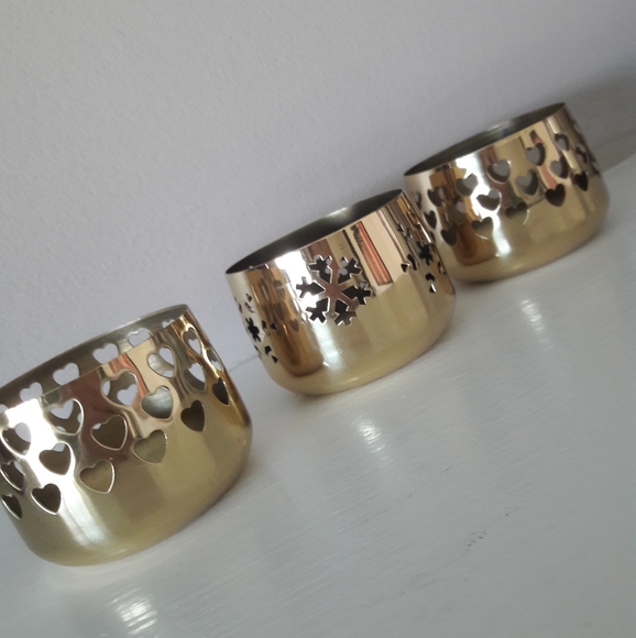 PartyLite | Accents | Partylite Brass Candle Holders2 Heart Snowflake ...